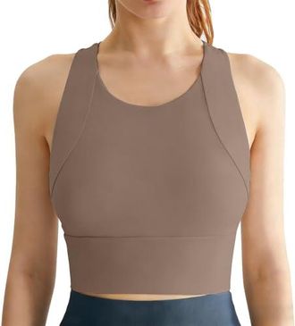 Generic Soutien-gorge de sport dos nageur : bretelles larges, tr&egrave;s &eacute;lastique, absorbant, soutien-gorge dos nu yoga bustier femme, caf&eacute;, XXL