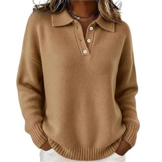 Generic Pull classique boutonn&eacute; &agrave; col en V pour femme - Col en V - Automne et hiver - Pull tricot&eacute; &agrave; manches longues, kaki, 3XL