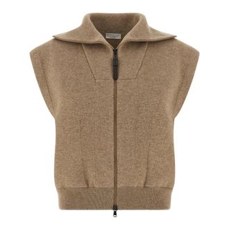 Brunello Cucinelli Rei&szlig;verschluss-Strickweste - - Knitwear - Damen - Beige - S