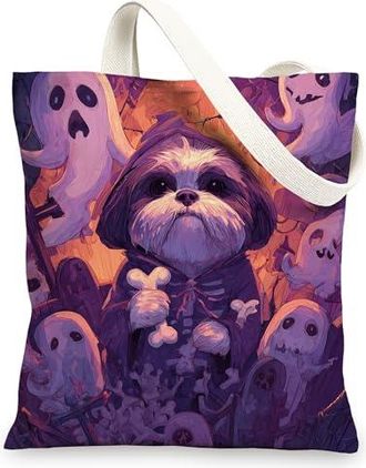 Generic Sacs fourre-tout en toile avec motif animal mignon, sacs à provisions réutilisables, amusants et fantaisistes, légers et lavables, violet, 13x15 Inch