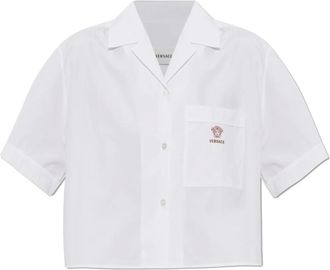 Versace Femme, Blouses et Chemises, Blanc, Taille: 38 FR Cotton-Poplin Crop Shirt