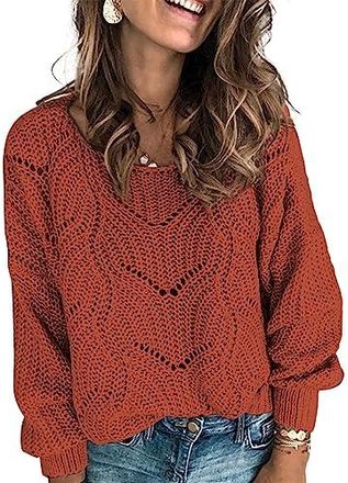 Dokotoo Pull Femme Chic et Élégant Pulls Hiver Chaud Hauts Col Rond à Manches Longues Pullover Tricoté Sweat, Rouge, XL