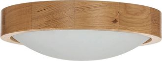 Licht-Erlebnisse Deckenleuchte Holz Glas in Eiche Treppenhaus Flur Ø27 cm rund E27 blendarm gemütlich Moderne Deckenlampe Wohnzimmer FERNLY