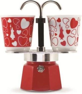 Bialetti Set Mini Express Moka avec 2 tasses coeur 90 ml