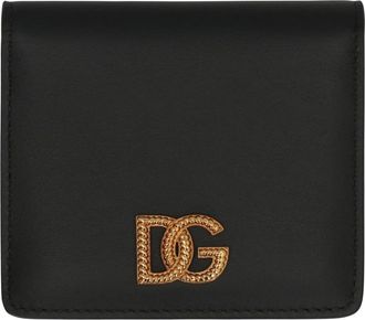 Dolce & Gabbana Femme, Accessoires, Noir, Taille: ONE Size Portefeuille en cuir de veau avec logo DG