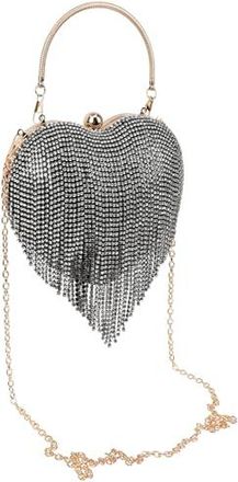 Yardwe Paquet de Soir&eacute;e Femme Chic de Coeur Noir Cha&icirc;ne en Cristaux Pochette &Eacute;l&eacute;gante pour Mariage et Cocktail Paquet de Banquet en PU Solide pour Soir&eacute;e et 