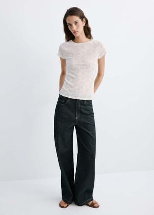 Mango T-shirt avec d&eacute;tails brod&eacute;s en relief &eacute;cru - Femme - XS - MANGO