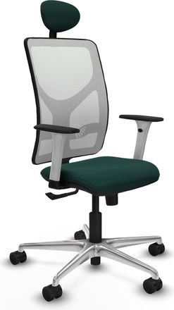 Piqueras y Crespo Schreibtischstuhl mit Rollen, mit wei&szlig;en und schwarzen Armlehnen, h&ouml;henverstellbare Lendenwirbelst&uuml;tze und festes Kopfteil, Wei&szlig;/Flaschengr&uuml;n