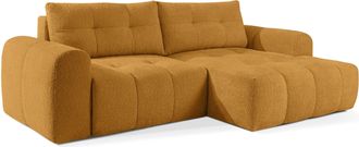 Konsimo Ecksofa RAVIA mit Schlaffunktion, Modern-Stil, Premiumqualit&auml;t aus EU, kompakte Gr&ouml;&szlig;e, Boucl&eacute;-Stoff, ausziehbare Liegefl&auml;che (193x150 cm) (Honig, rech