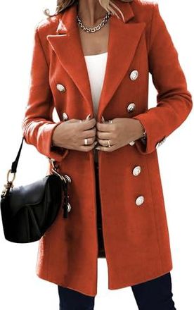 Generic Manteau &eacute;l&eacute;gant en laine pour femme, pardessus habill&eacute;, long, crois&eacute;, trench-coat, v&ecirc;tement dhiver chaud, orange, taille 2, L
