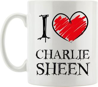 Pixxprint I Love Charlie Sheen Fun Tasse, ca. 300ml Fassungsvermögen, Keramik Weiß, Spülmaschinenfest