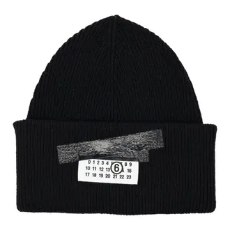 Maison Margiela Homme, Accessoires, Noir, Taille: M Bonnet Beanie en Tricot Côtelé Noir Aw25