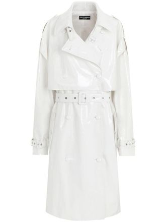 Dolce & Gabbana trench ceinturé à fini verni - Blanc