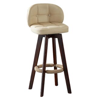 Generic Drehbarer Barhocker mit Lederbezug und -lehne, Beinen aus massivem Gummibaumholz, runder Fu&szlig;st&uuml;tze, Landhausstil, K&uuml;cheninsel-Esszimmerstuhl, 1er-Set 
