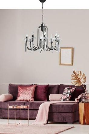 Opviq Elegant Black Chandelier, Metal Body with Crystal Stone & Glass, 65 cm Diameter, 85 cm Height, Adjustable, E14 Socket, Max 40W | Modern Lighting for H