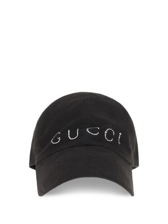 Gucci A005HY3HBNR Rhinestone-Embellished Logo Baseball Cap - Black
