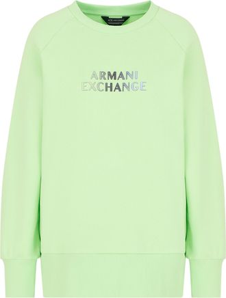 A|X Armani Exchange Womens Metallic Logo Terry Crewneck Pullover Sweatshirt Agave, L