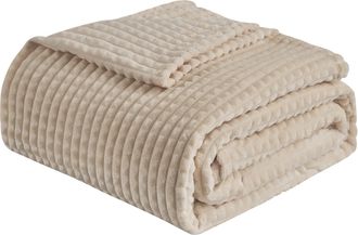 Emme Kuscheldecke Flauschige - 3D-Touch-Erlebnis Fleecedecke, Weiche Warme Wolldecke Überwurfdecke, Couchdecke, Decke für Sofa, Tagesdecke, Wohndecke, Beig