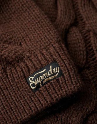 Superdry Pull en maille torsad&eacute;e avec col polo - Marron chicor&eacute;e