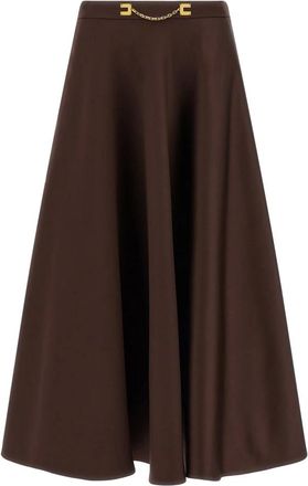 Elisabetta Franchi Femme, Jupes, Brun, Taille: 38 FR Duchesse Midi Skirt