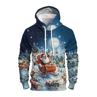Generic Sweat à capuche de Noël amusant pour homme - Motif graphique 3D - Pull décontracté pour fêtes de vacances - Pull à capuche avec poche - Vêtements pour
