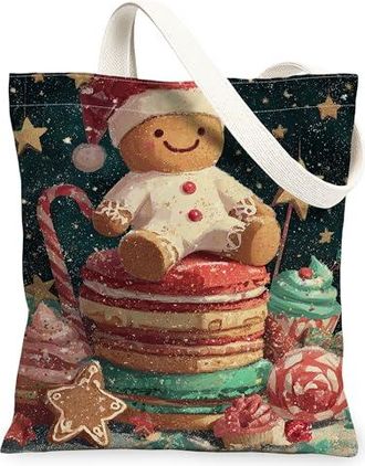 Generic Sacs fourre-tout en toile de pain d&eacute;pices, sacs de courses r&eacute;utilisables, mignons et l&eacute;gers en toile lavable pour les courses, Multicolore, 13x15 Inch