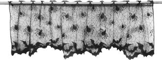 BESTOYARD Halloween Fenster Gardine Schwarze Spitze Mit Fledermäusen Und Spinnennetz Für Kamin- Und Türdekoration 60X20 Zoll