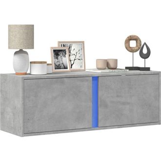 vidaXL Meuble TV mural avec lumières LED gris béton 100x31x35 cm vidaXL