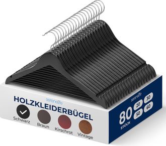 SereneLife Kleiderbügel Holz für die Garderobe Schwarz, 360° drehbarer Haken für Hemden, Kleider, Holz Bügel für Ihre Kleideraufbewahrung & Organisation, Einkerb