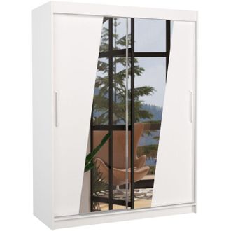 Les Tendances Les Tendances - Armoire de chambre 2 portes coulissantes bois blanc et miroirs en diagonale Bekone 150cm