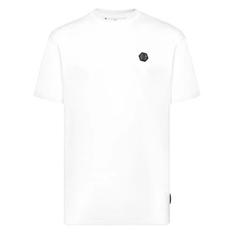 Philipp Plein Homme, Tops, Blanc, Taille: 2XL T-shirt Col Rond SS Strass Gothic Plein