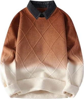 Generic Pull De Travail Homme Col Revers- Pull Hiver Manches Longues Décontracté Grande Taille Sweater Chic Et Élégant Ample Chaud Tricot Pullover Doux Confor