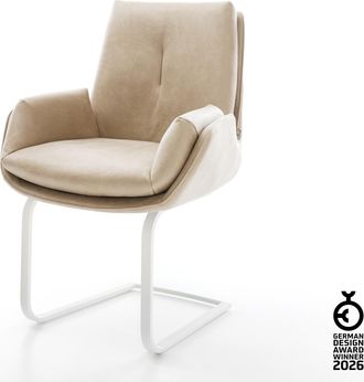 DELIFE Freischwinger Clea-Flex Mikrofaser Beige Vintage Freischwinger flach Wei&szlig;, Esszimmerst&uuml;hle