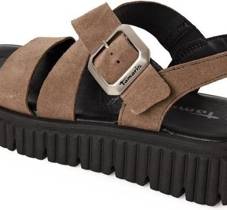 Tamaris Sandalette TAMARIS, Damen, Gr. 37, taupe, Veloursleder, aufgeraut, unifarben, Schuhe Sandalette, Plateau, Riemchensandale, Sommerschuh mit Touch It-Au