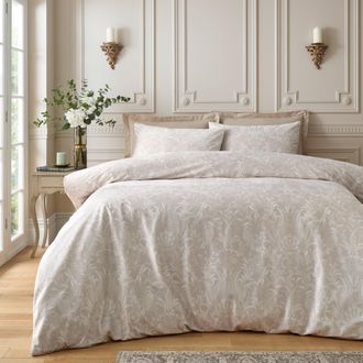 Catherine Lansfield Bridgerton Bettw&auml;sche-Set mit Kissenbezug, Motiv: k&ouml;nigliche V&ouml;gel, weicher Samt, f&uuml;r Einzelbett, Natur