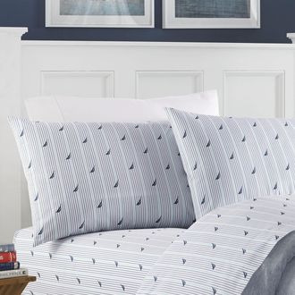 Nautica Bettwäsche-Set für Doppelbett, Baumwoll-Perkal-Bettwäsche-Set, lässige Heimdekoration, Schlafsaal-Essentials (Audley-Streifen Blau, Twin XL)