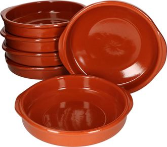 MamboCat Cazuela mit Griff 6er Set Schalen Bernd 850ml Auflaufform rund 24cm aus Ton glasiert Größe XL I Ton hitzebeständig für Auflauf Tiramisu Fingerfood I U