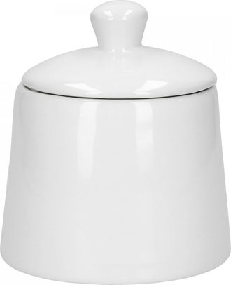 Van Well Zuckerdose Porzellan Weiß 280ml mit Deckel - Eleganter, multifunktionaler Behälter für Zucker und Gewürze - Ideal für Kaffeetafel, Küche und Gastronom