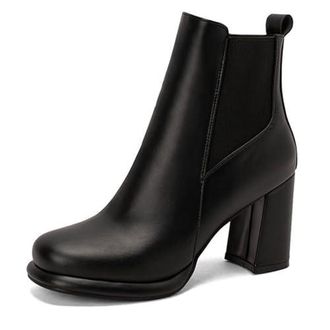 Generic Bottines Chelsea Femme Plateforme Hauteur Cheville Talon Bloc Zip Lat&eacute;ral Panneaux Extensibles pour Streetwear Sorties Tenue Quotidienne Automne Hiver