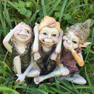 Fiesta Studios Pixie Hear, See, Speak No Evil - Green Garden Home Decor - Fun Quirky Gift Figurine - Anthony Fisher by Fiesta Studios