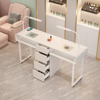 Generic Manicure Table Station Nail Desk, Modern Professional Spa Salon Nail with Storage Cabinet and Drawers Beauty Work