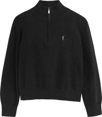 Polo Club Pullover schwarz aus Wollgemisch mit halbem Rei&szlig;verschluss am Kragen und gesticktem Rigby Go-Logo