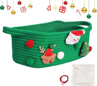 Generic Geflochtener Korb für den Urlaub, Weihnachtssüßigkeitenkorb - Geflochtener Baumwollseilkorb mit Griffen | Aufbewahrungskörbe für Schlafzimmer, Wohnzim