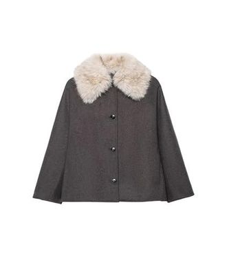 Generic Manteau dhiver &agrave; col Montant et Boutons for Femme, Style Urbain, avec Bordure en Fausse Fourrure. Manteau Chaud &agrave; Manches Longues en m&eacute;lange de Coton,