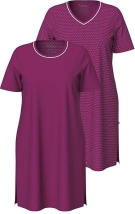 Ulla Popken gs1 data protected company 4069787000005 Bigshirts, 2er-Pack, Rundhals/V-Ausschnitt, Halbarm Nightgown, Rose Fuchsia, 48 Femmes