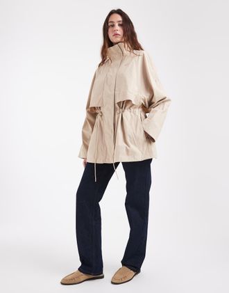 Lacoste wasserabweisende mittellange Parka-Jacke in Beige-Neutral