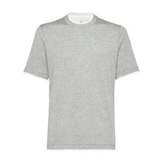 Brunello Cucinelli Homme, Tops, Gris, Taille: M T-Shirt Double Épaisseur