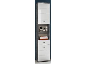 M&ouml;belando Hochschrank Badschrank Beistellschrank Bad Seitenschrank Badm&ouml;bel Peter I Beton/Wei&szlig; tiefzieh Hochglanz