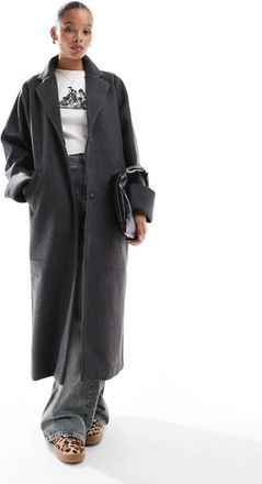 Noisy May Manteau long aspect laine - Gris foncé chiné