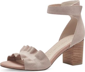 Marco Tozzi Damen Sandalen mit Absatz aus Leder mit Klettverschluss, Beige (Nude), 38 EU
